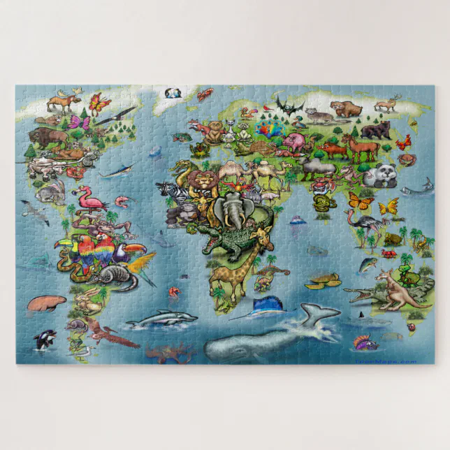Animals World Map Jigsaw Puzzle | Zazzle