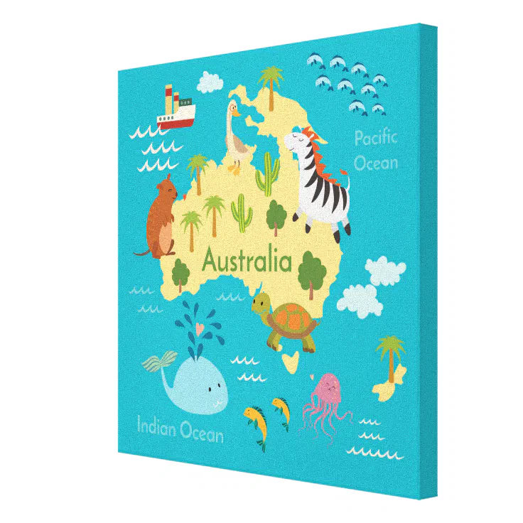 Animals World Map of Australia For Kids Canvas Print | Zazzle