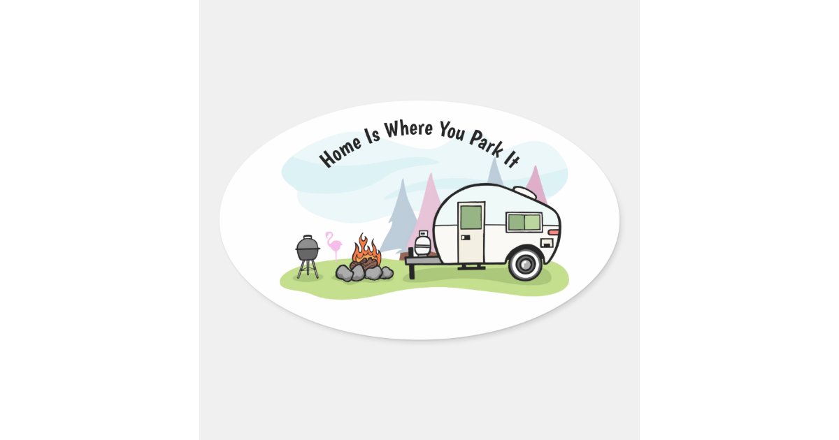 Animated camping trailer oval sticker | Zazzle