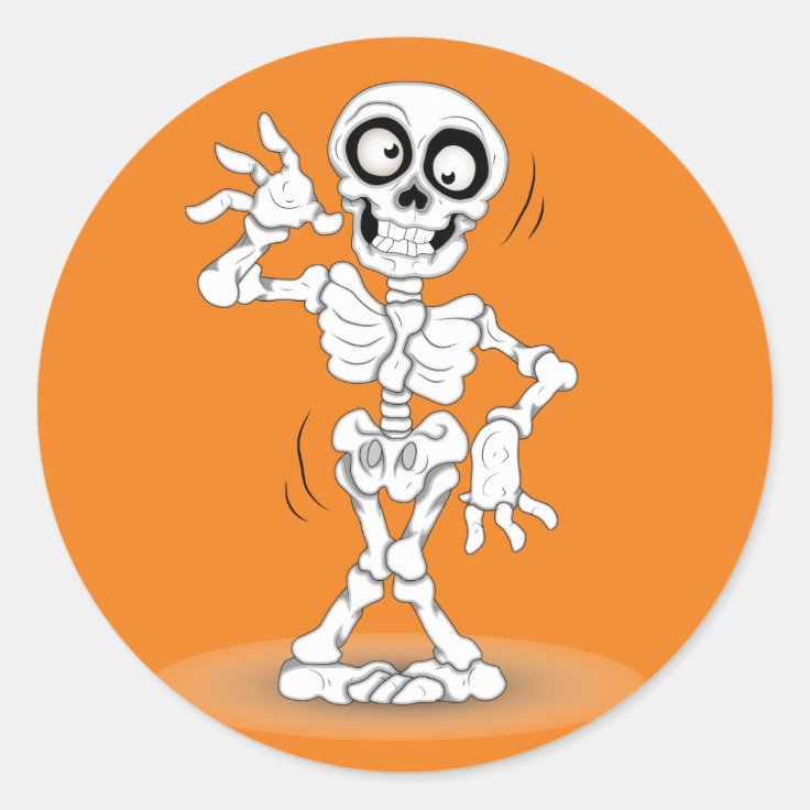 Animated Halloween Skeleton Classic Round Sticker | Zazzle