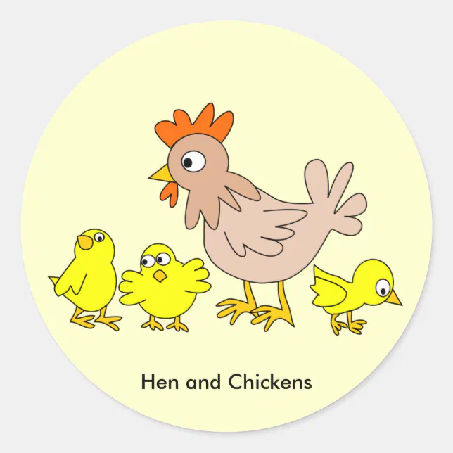 Animated Hen and Chickens Classic Round Sticker | Zazzle