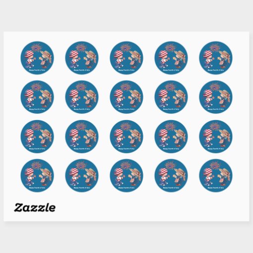 Animated July 4th children Classic Round Sticker | Zazzle
