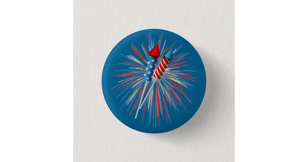 Animated July 4th fireworks and rockets Button | Zazzle