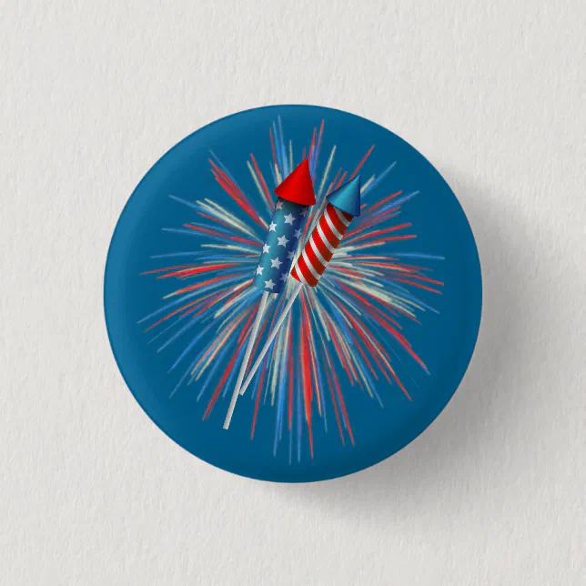 Animated July 4th fireworks and rockets Button | Zazzle