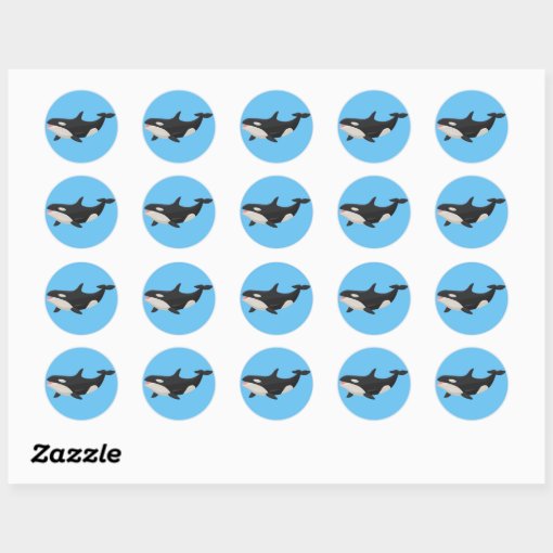 Animated Orca whale Classic Round Sticker | Zazzle