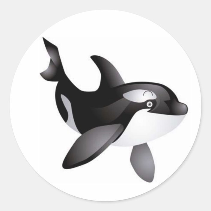 Animated Orca Whale round stick Classic Round Sticker | Zazzle.com