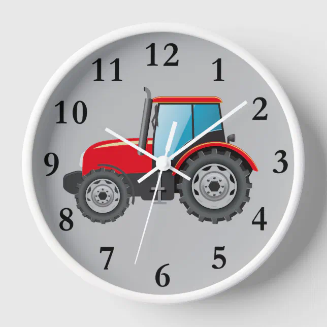 Animated Red Tractor round clock | Zazzle