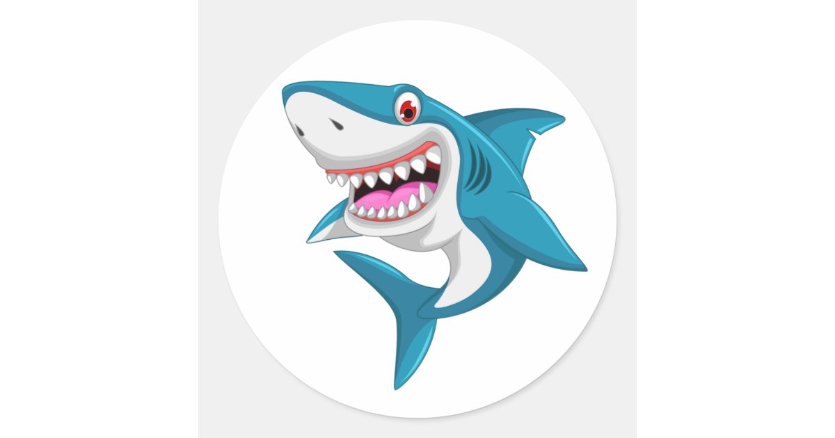 Animated Shark Classic Round Sticker | Zazzle
