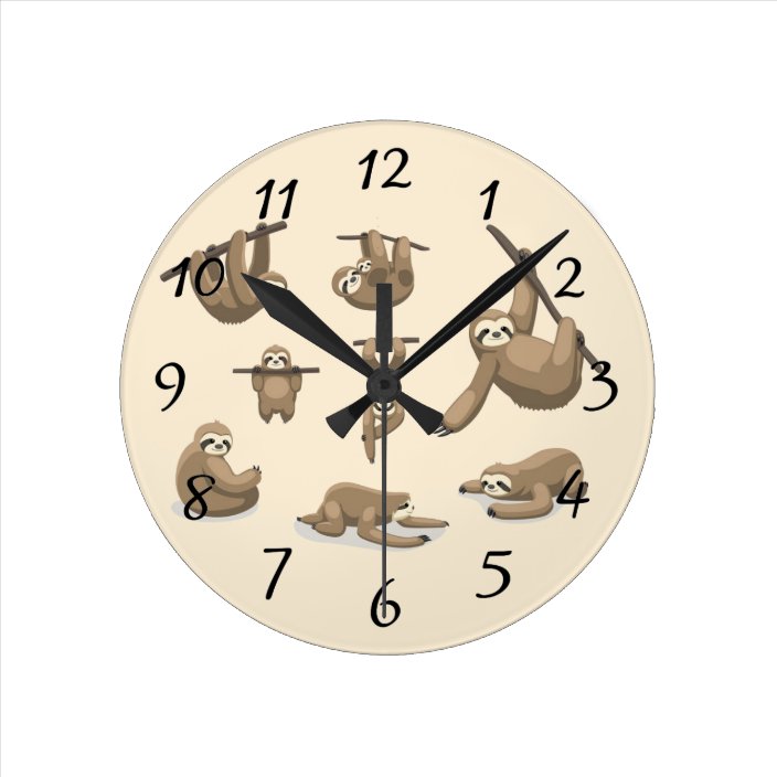 Animated Sloths Round Clock | Zazzle.com