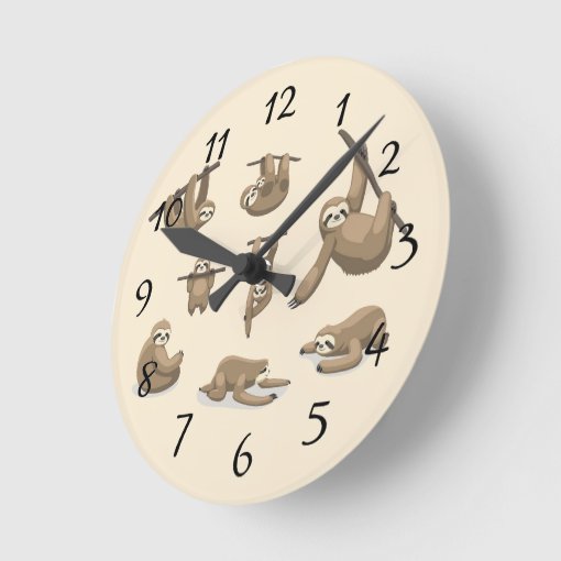 Animated Sloths Round Clock | Zazzle
