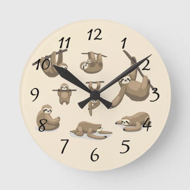 Animated Sloths Round Clock | Zazzle