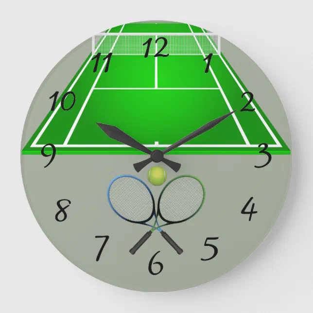 Animated Tennis Court and rackets Large Clock | Zazzle