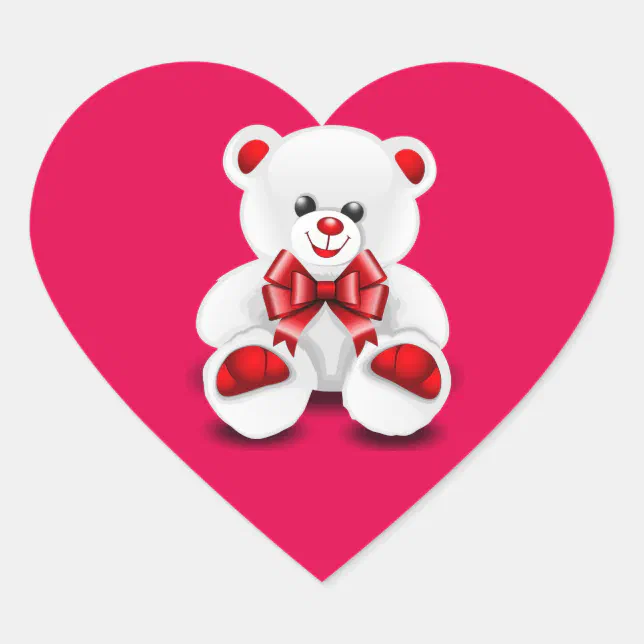 Animated Valentine's Day White Teddy Bear Heart Sticker | Zazzle