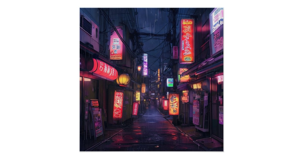 Anime Aesthetic City Street at Night Neon Sign | Zazzle