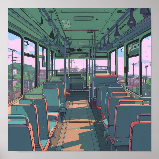 Anime Aesthetic Inside a Bus Landscape Art Print | Zazzle