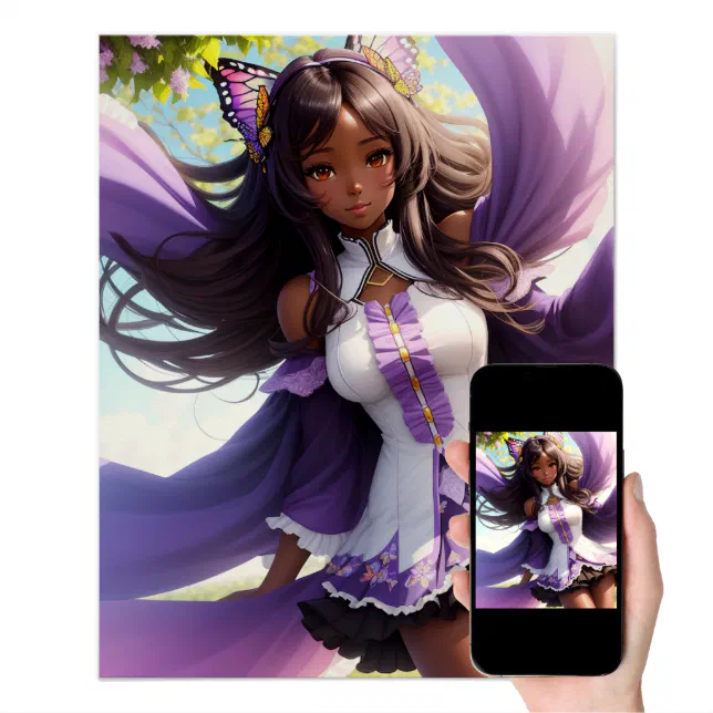 Anime Black Girl Purple Animecore Poster | Zazzle