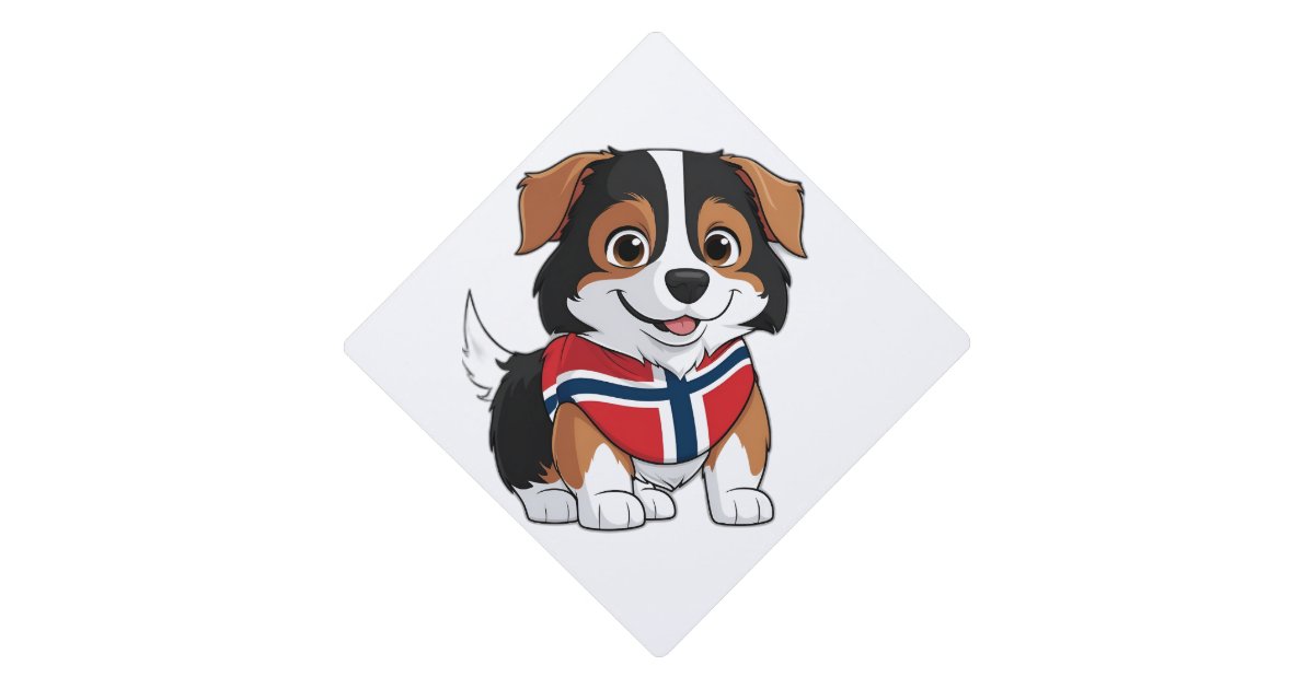 Anime Border Collie with Norway Flag Graduation Cap Topper | Zazzle