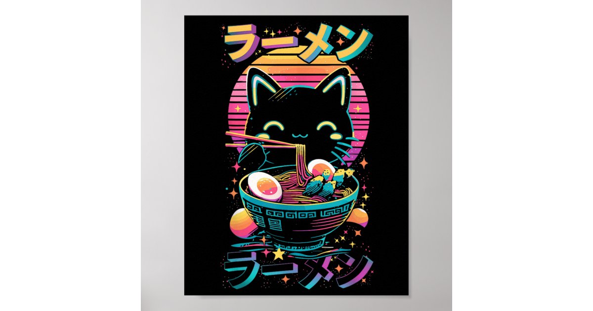 Anime Cat Eating Ramen Japanese Ramen Cat Japan Poster | Zazzle