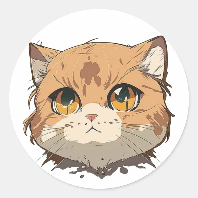 Anime Cat Face Classic Round Sticker | Zazzle