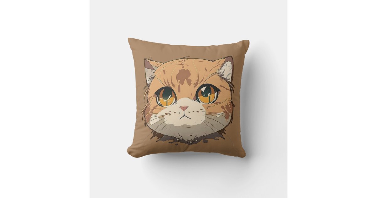 Anime Cat Face Throw Pillow | Zazzle