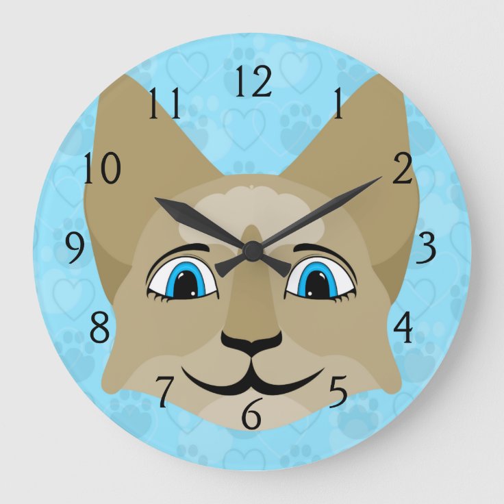 Anime Cat Face With Blue Eyes Large Clock | Zazzle