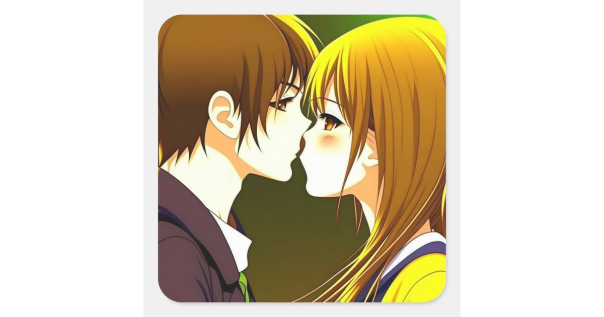 Anime Couple Kissing Cartoon Square Sticker Zazzle
