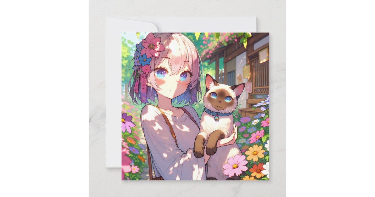 Anime Girl and Siamese Cat | Zazzle