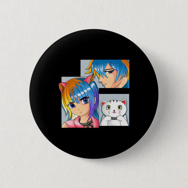 Anime Girl Cat Otaku Anime Merch Kawaii Stuff Button | Zazzle