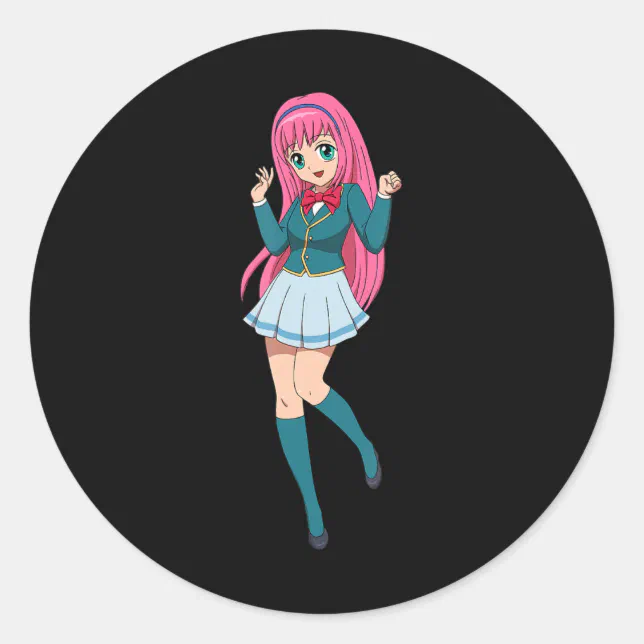 Anime Girl Cute Waifu Japanese Cartoon Character Classic Round Sticker ...