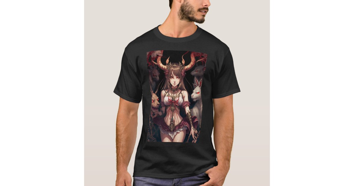 Anime Girl Demon with her devil pets T-Shirt | Zazzle