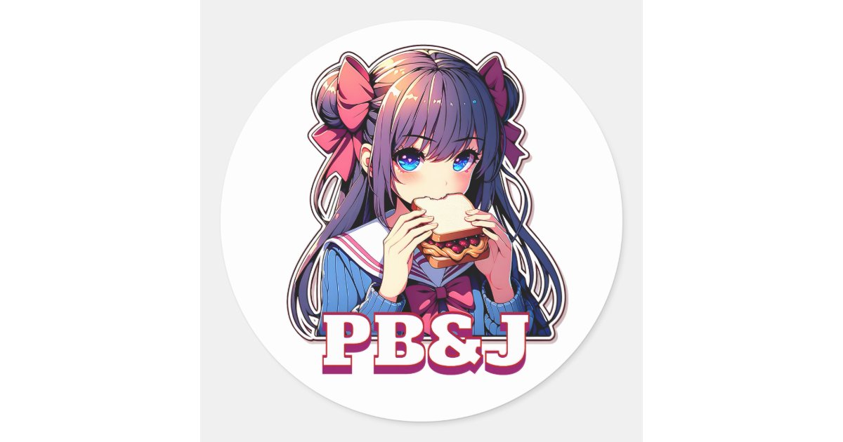 Anime Girl eating a PB&J Sandwich Classic Round Sticker | Zazzle