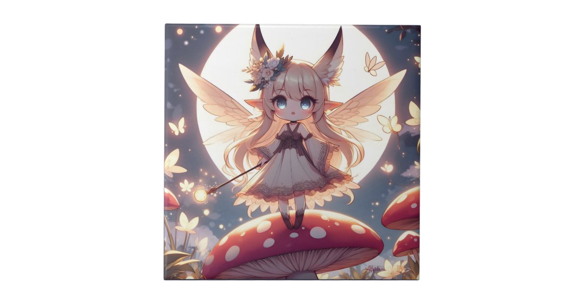 Anime Girl Pixie Hippie Moon Fairy Ceramic Tile | Zazzle