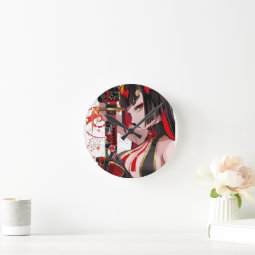 Anime girl Samurai Round Clock | Zazzle