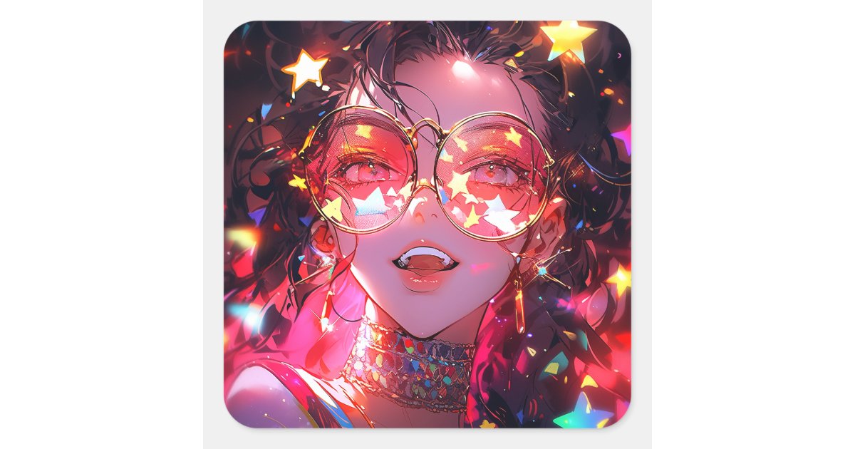 Anime Girl Stars Square Sticker | Zazzle