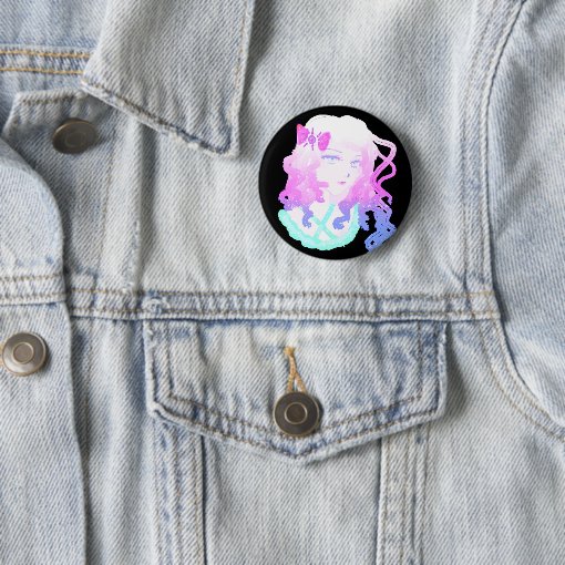 Anime Hipster Kawaii Pastel Creepy Cute Girl Button | Zazzle