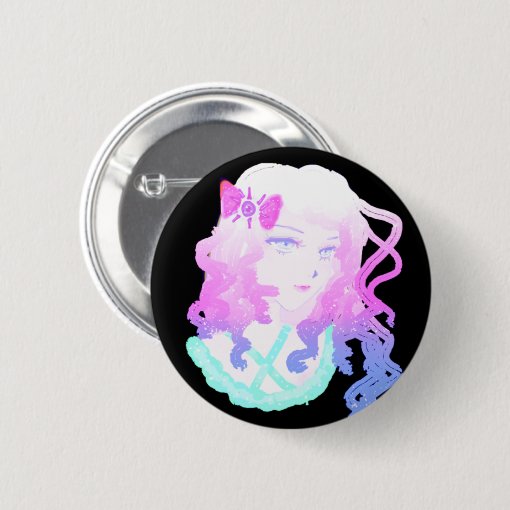 Anime Hipster Kawaii Pastel Creepy Cute Girl Button | Zazzle