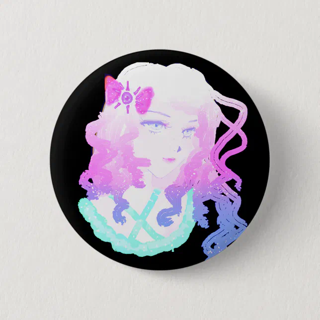 Anime Hipster Kawaii Pastel Creepy Cute Girl Button | Zazzle
