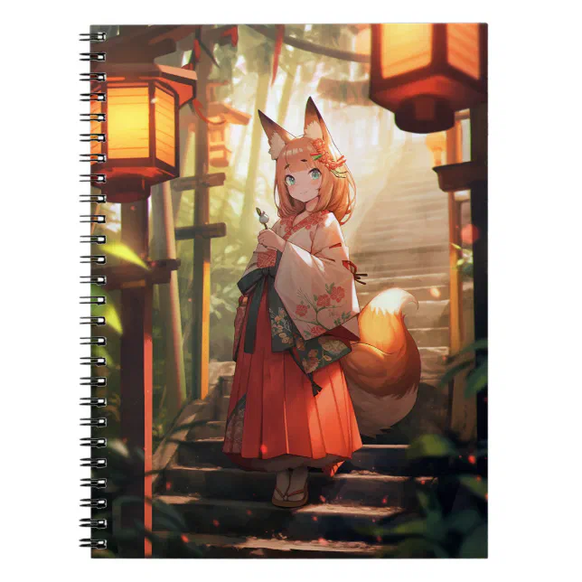Anime Kitsune Girl Cute Fox Fantasy Art Notebook | Zazzle
