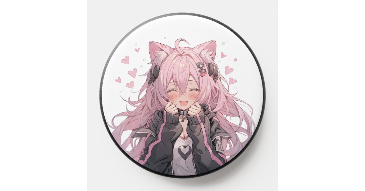 Anime Neko Kawaii Girl PopSocket | Zazzle