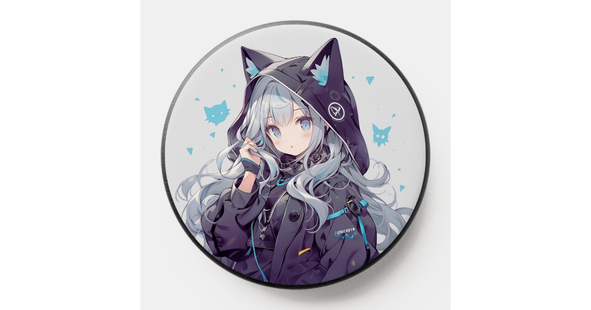 Anime Neko Kawaii Girl PopSocket | Zazzle