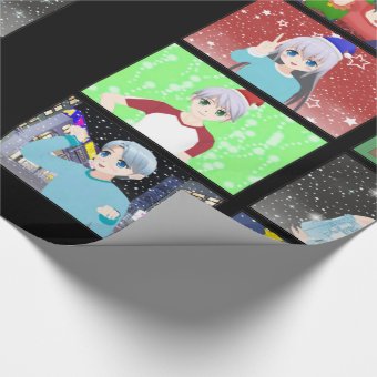 Anime style Christmas wrapping paper | Zazzle