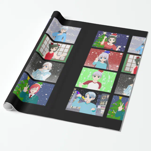 Anime style Christmas wrapping paper | Zazzle