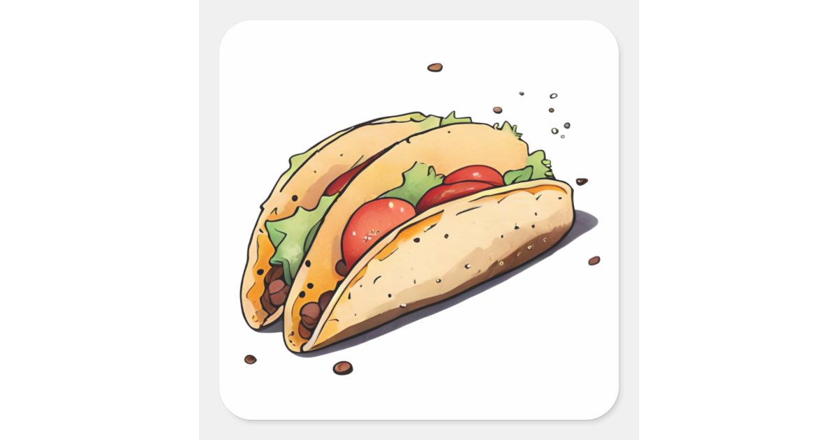 Anime Style Watercolor Mexican Taco Clip art Square Sticker | Zazzle