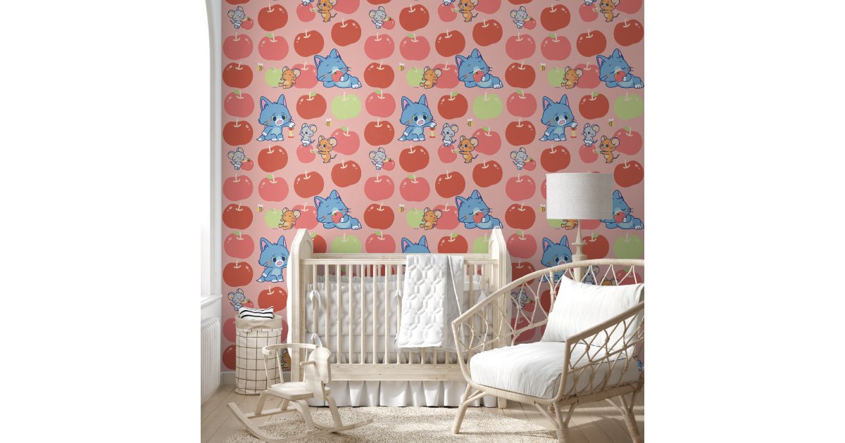 Anime Tom, Jerry, and Tuffy Apple Pattern Wallpaper | Zazzle