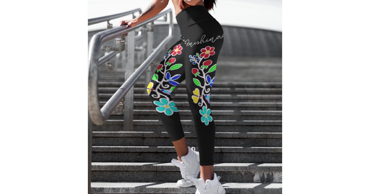 Anishinaabe Native American Logo Floral Design Capri Leggings | Zazzle