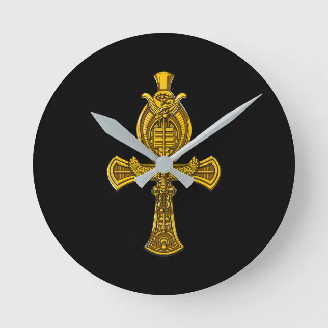 Ankh Eye Of Horus Ancient Egyptian Sacred Symbol Round Clock | Zazzle