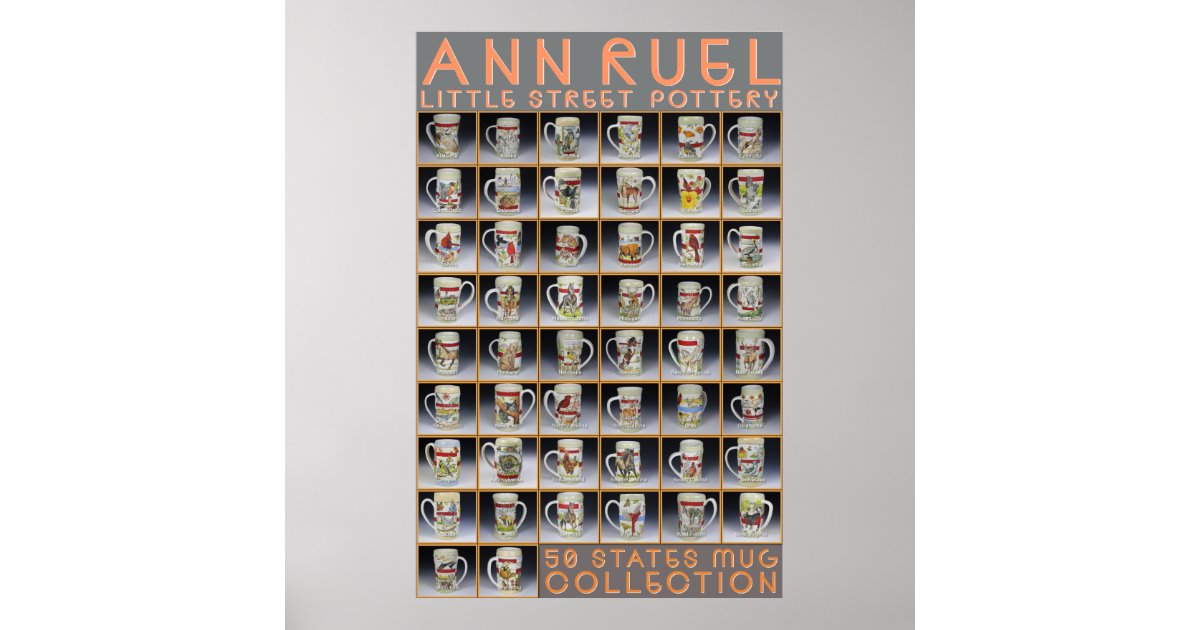 Ann Ruel Pottery - States Mug Collection Poster | Zazzle