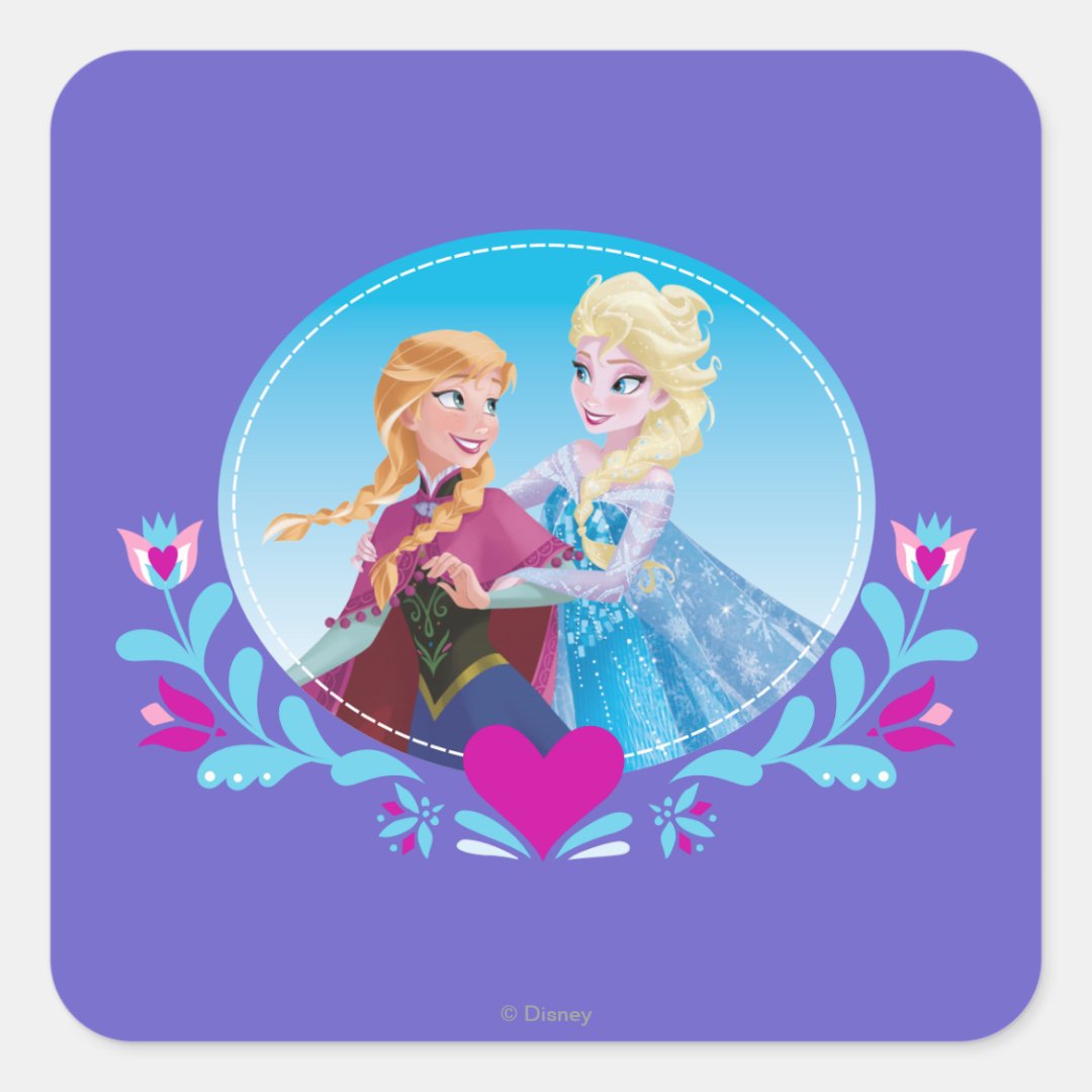 Anna and Elsa | Embracing Square Sticker | Zazzle