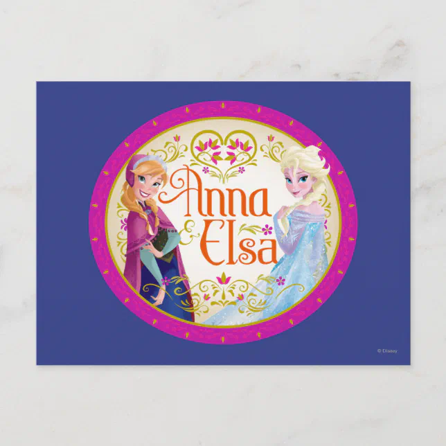 Anna and Elsa | Floral Frame Postcard | Zazzle