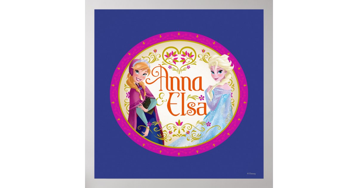 Anna and Elsa | Floral Frame Poster | Zazzle